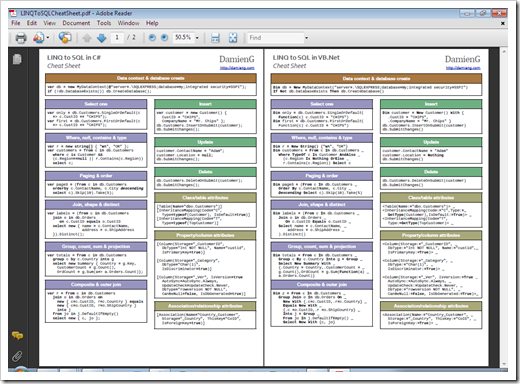 Linq To Sql Cheat Sheet In Both C And Vb Gregs Cool [insert Clever